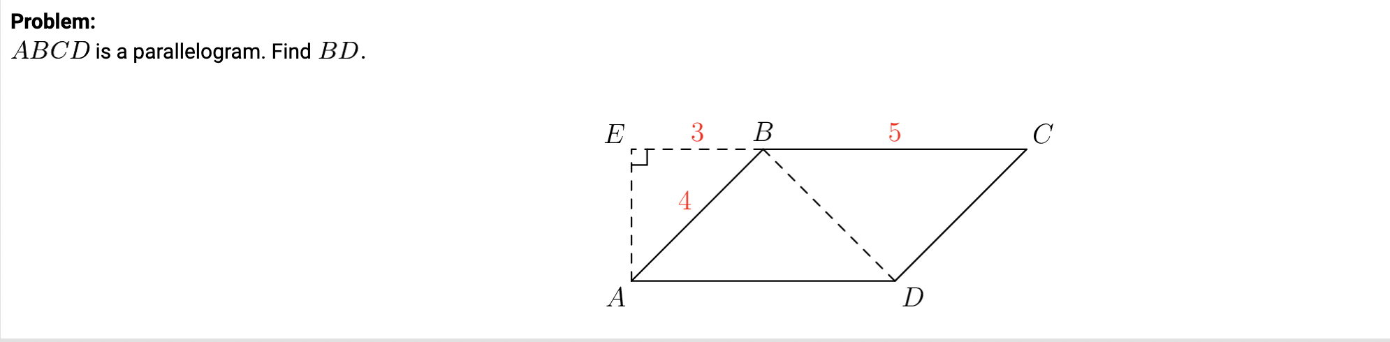 Solved Problem:ABCD is ﻿a parallelogram. Find BD. [This ﻿was | Chegg.com