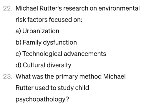Solved Michael Rutter's research on environmental risk | Chegg.com
