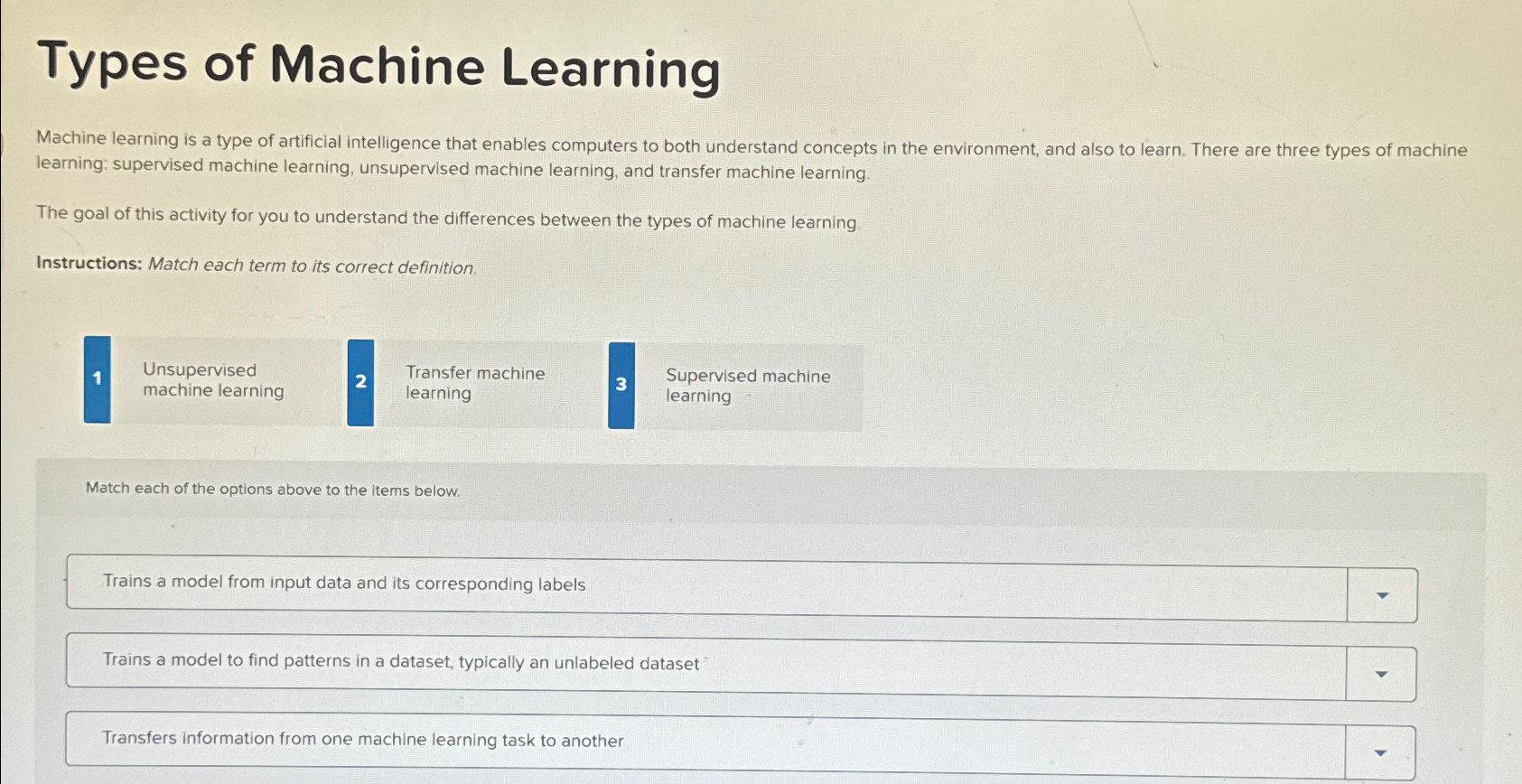 Solved Types of Machine LearningMachine learning is a type | Chegg.com