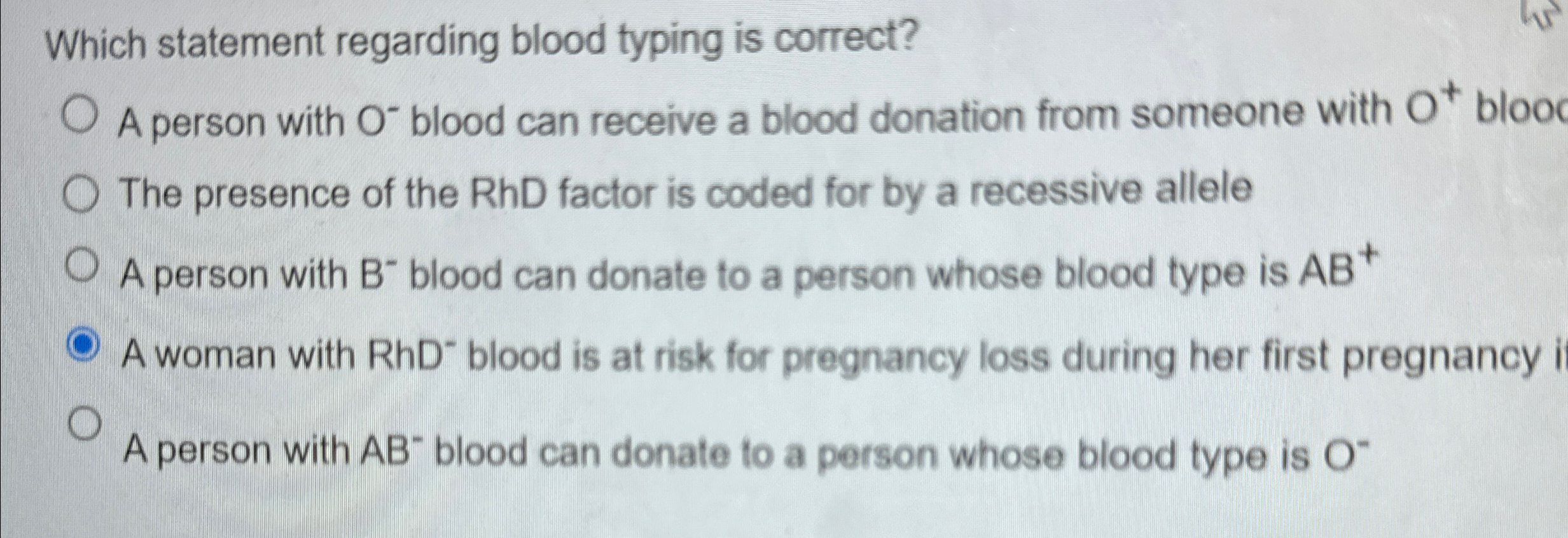 Solved Which statement regarding blood typing is correct?A | Chegg.com