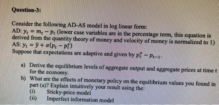 Consider the following AD-AS model in log linear | Chegg.com