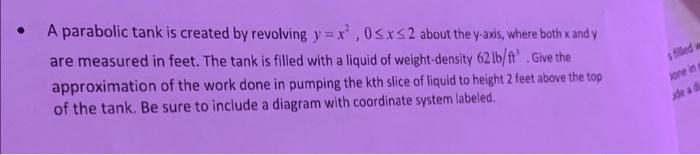 Solved A parabolic tank is created by revolving y=x,05x2 | Chegg.com