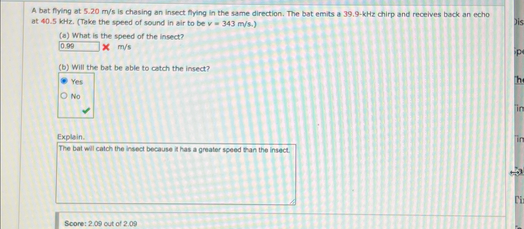 A bat flying at 5.20ms ﻿is chasing an insect flying | Chegg.com