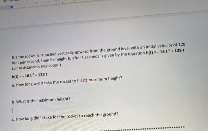 Solved If a toy rocket is launched vertically upward from | Chegg.com