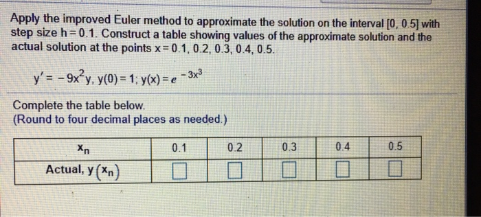 Solved Apply the improved Euler method to approximate the | Chegg.com