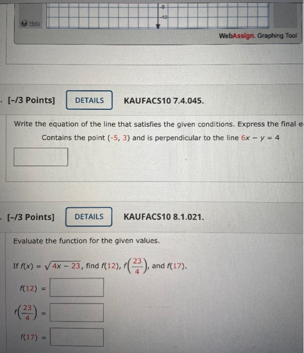 Solved .. -10 Help WebAssign. Graphing Tool • (-/3 Points] | Chegg.com