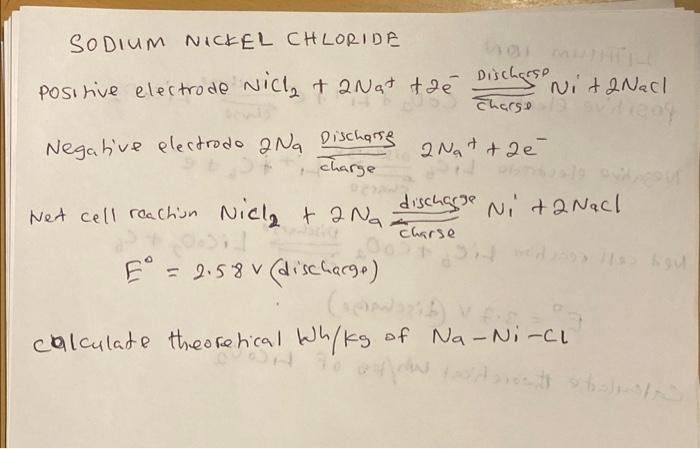 Solved SODIUM NICKEL CHLORIDE Negative electrodo 2Na charge | Chegg.com