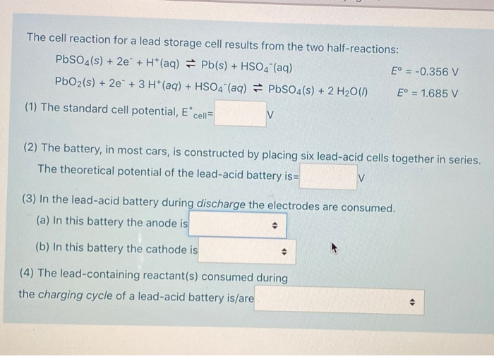 Solved The cell reaction for a lead storage cell results | Chegg.com