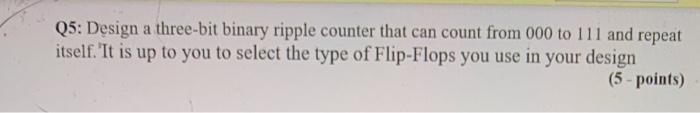 Solved Q5: Design a three-bit binary ripple counter that can | Chegg.com