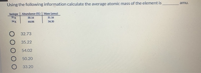 Solved amu. Using the following information calculate the | Chegg.com