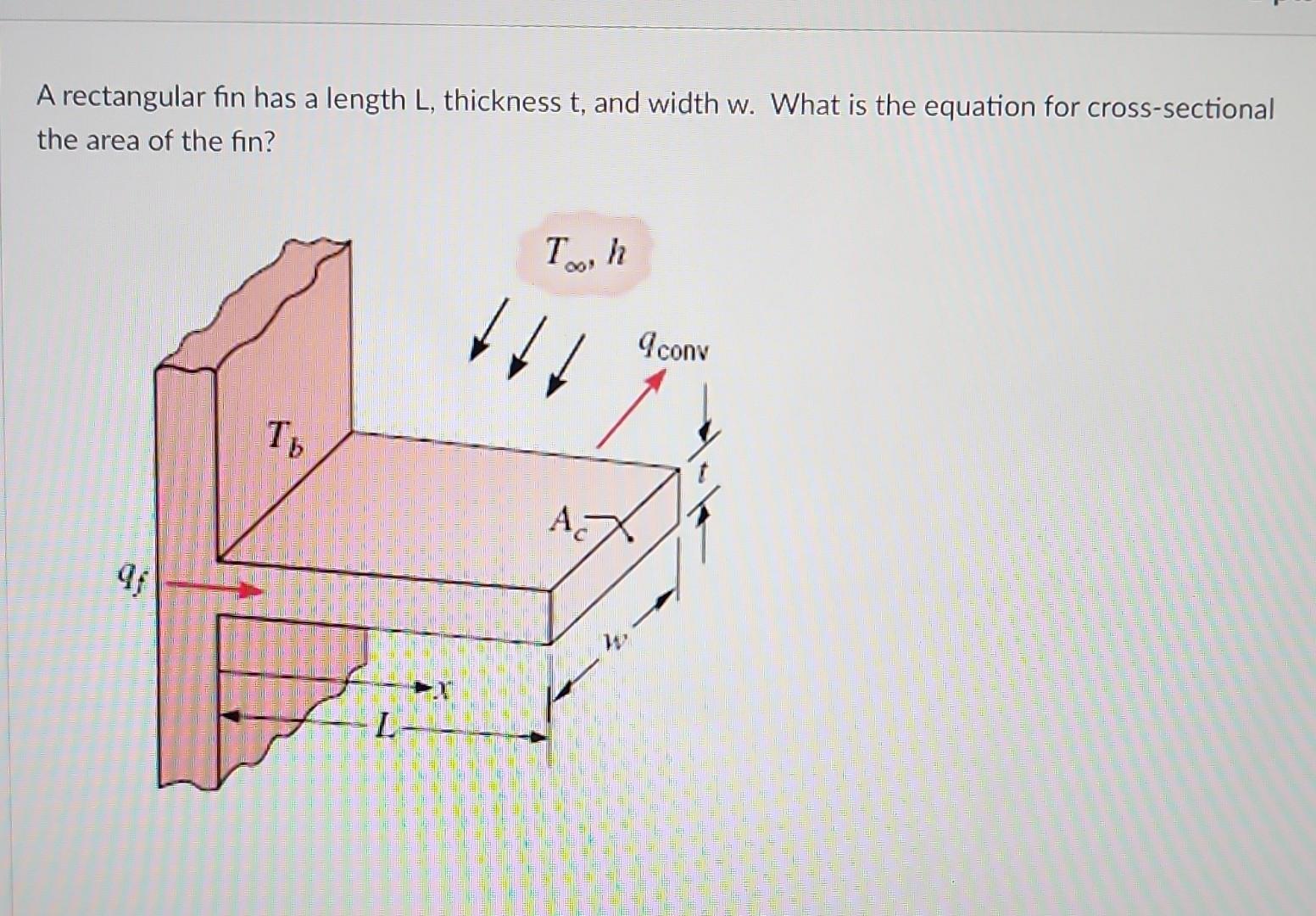 Solved A rectangular fin has a length L, thickness t, and | Chegg.com