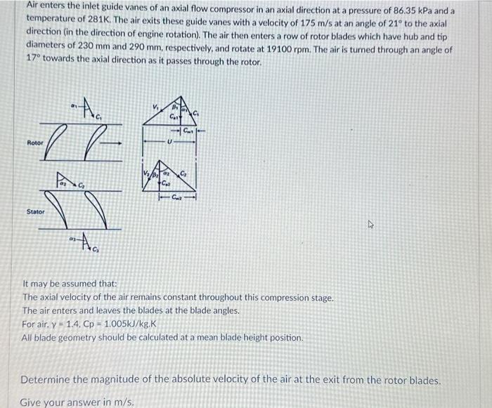 Solved Air enters the inlet guide vanes of an axial flow | Chegg.com