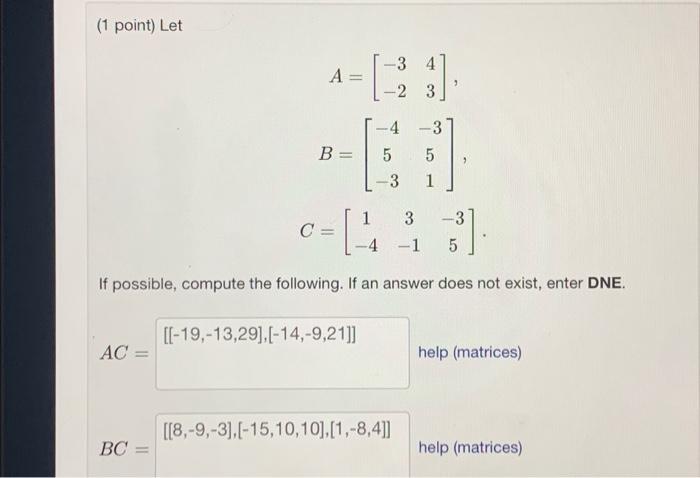 Solved (1 point) Let AC = C BC = A = B = PENTING GRANINING | Chegg.com