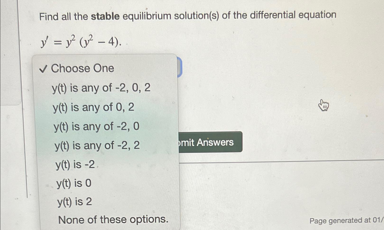 Solved Find all the stable equilibrium solution(s) ﻿of the | Chegg.com