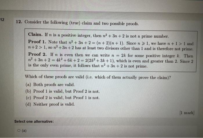 Claim. If n is a positive integer, then n2+3n+2 is | Chegg.com