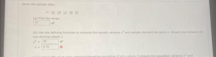 Solved Given the sample data x:2119133027 (a) Find the | Chegg.com