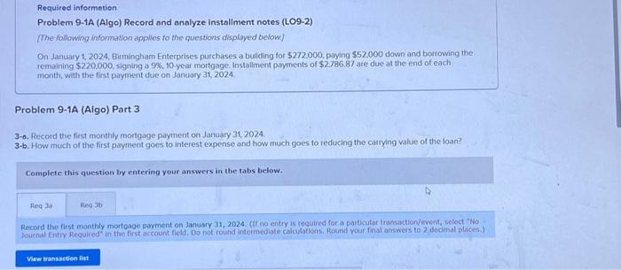 Solved Required information Problem 9-1A (Algo) Record and | Chegg.com