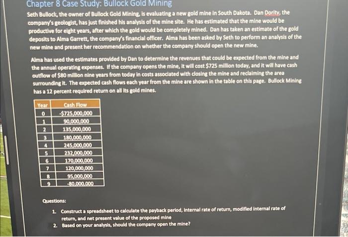 Solved Chapter 8 Case Study: Bullock Gold Mining Seth | Chegg.com