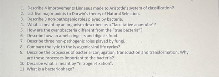 Solved 1. Describe 4 improvements Linnaeus made to | Chegg.com