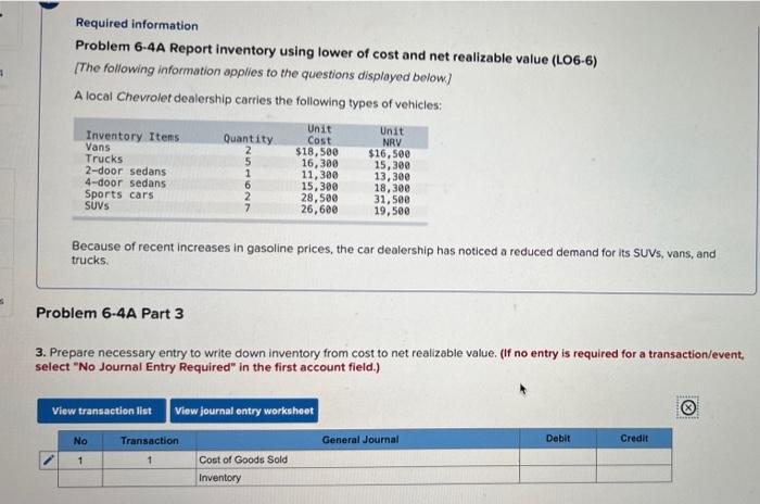 Solved Required information Problem 6-4A Report inventory | Chegg.com