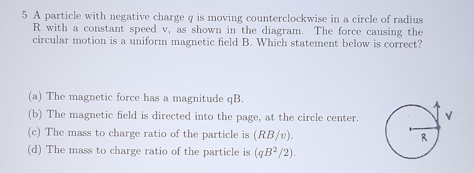 Solved 5 A particle with negative charge q is moving | Chegg.com