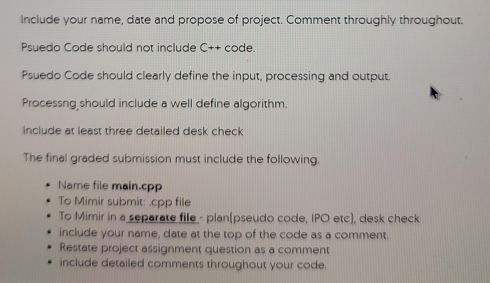 Solved DESCRIPTION Name file main.cpp • To Mimir submit: | Chegg.com