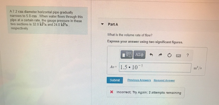 Solved A72 cm diameter horizontal pipe gradually narrows to | Chegg.com