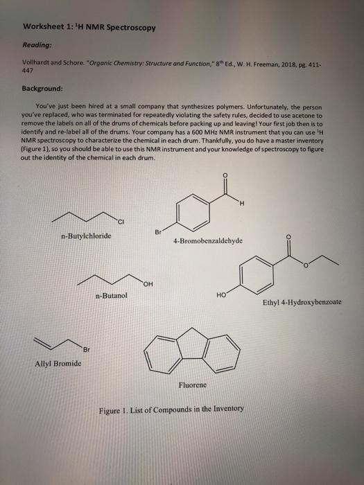 Worksheet 1: 'H NMR Spectroscopy Reading: Vollhardt | Chegg.com