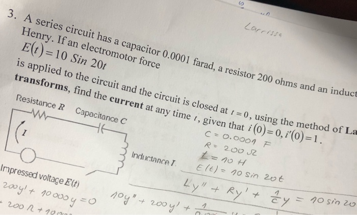 Solved A series circuit has capacitor 0.0001 farad, resistor | Chegg.com