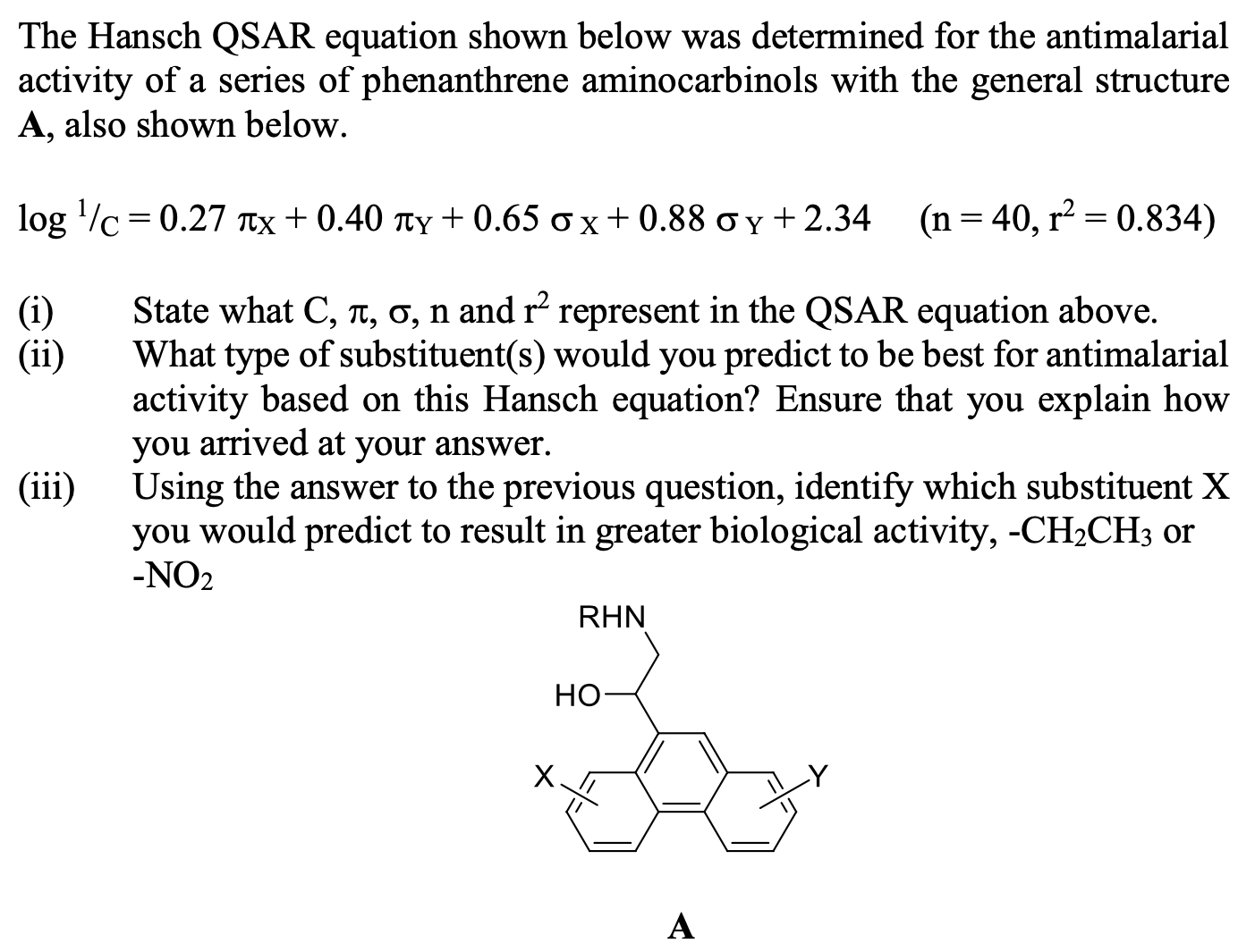 Solved The Hansch QSAR equation shown below was determined | Chegg.com