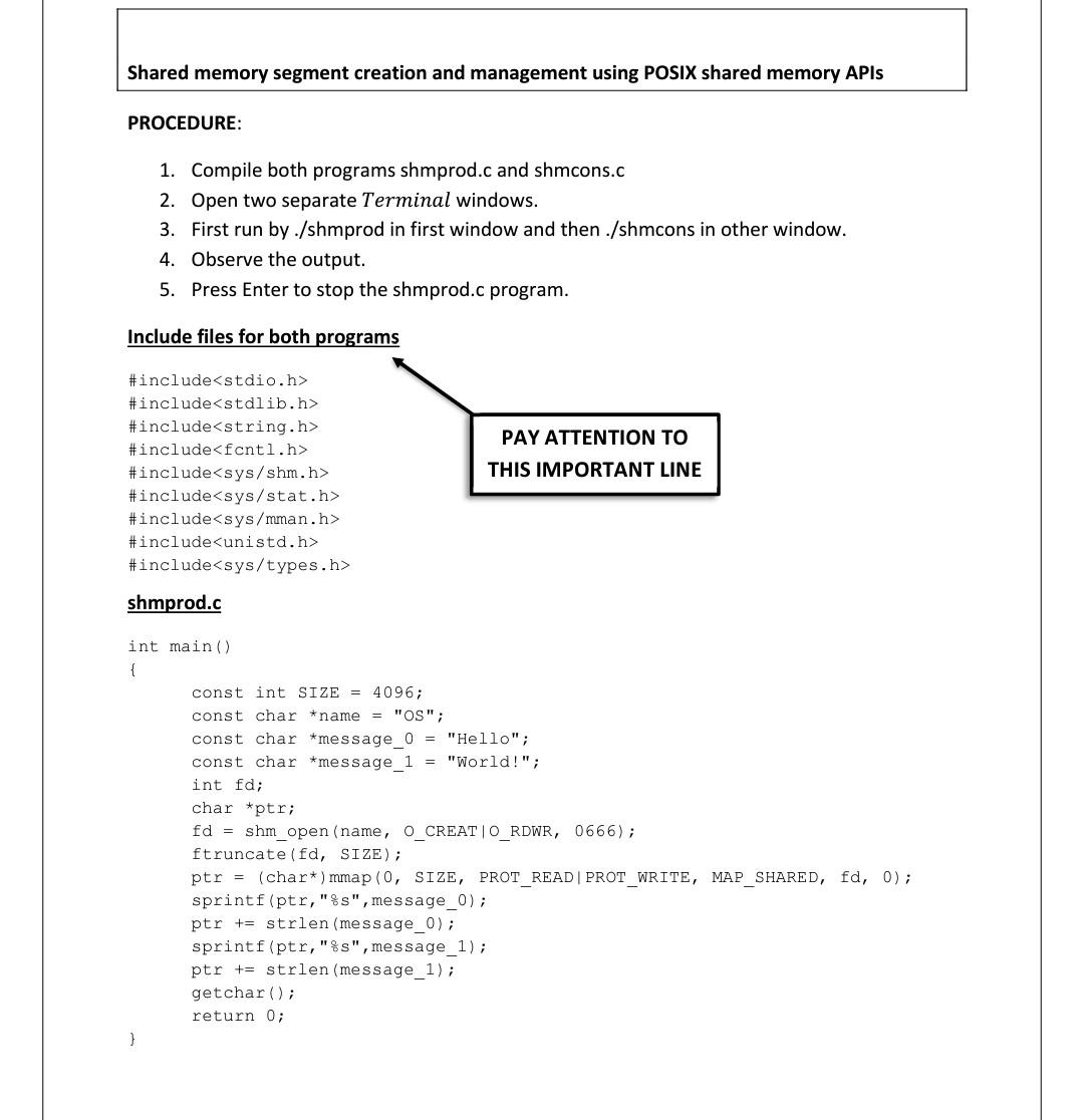 Solved Shared memory segment creation and management using | Chegg.com