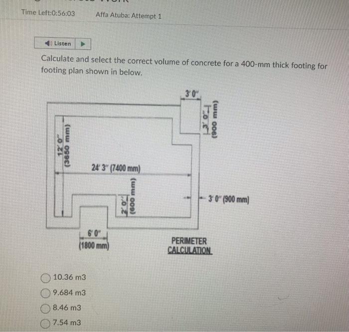 Solved Calculate and select the correct volume of concrete | Chegg.com