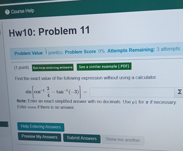Solved Course HelpHw10: Problem 11Problem Value: 1 | Chegg.com