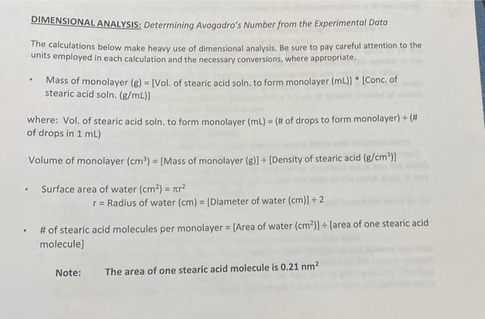 Solved DIMENSIONAL ANALYSIS: Determining Avogadro's Number | Chegg.com