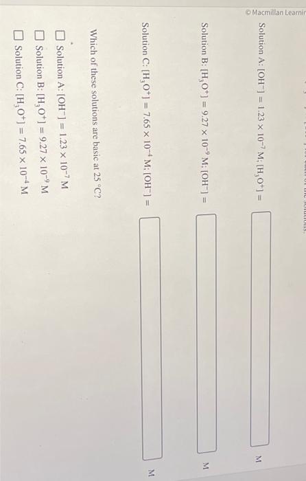 Solved Macmillan Learnin Solution A: [OH-] = 1.23 x 10-7 M; | Chegg.com
