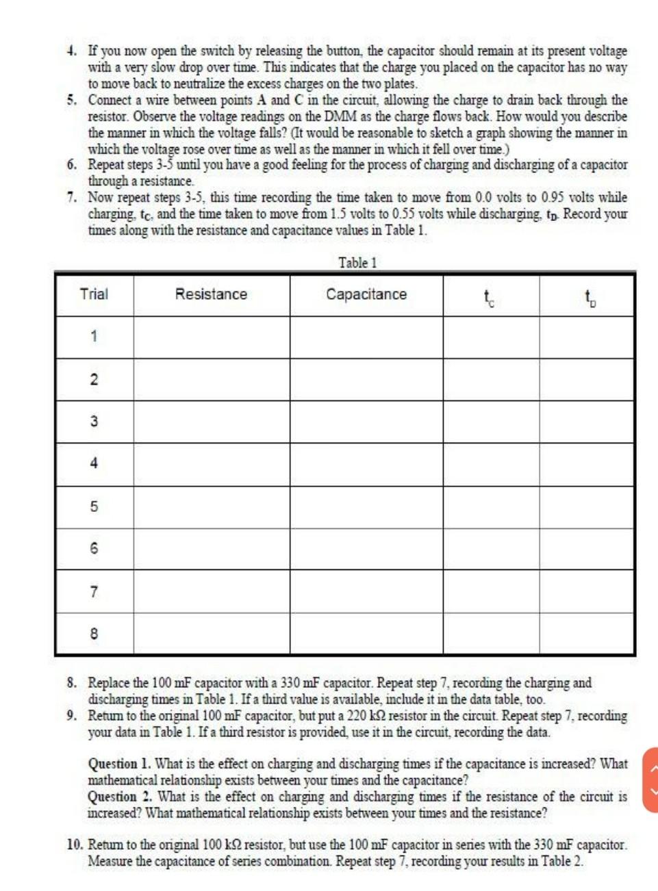 Solved EXPERIMENT 5 Capacitors in Circuits Electronics | Chegg.com