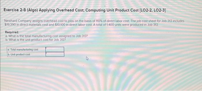 Solved Exercise 2-8 (Algo) Applying Overhead Cost; Computing | Chegg.com