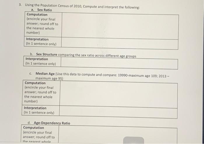 3 Using The Population Census Of 2010 Compute And