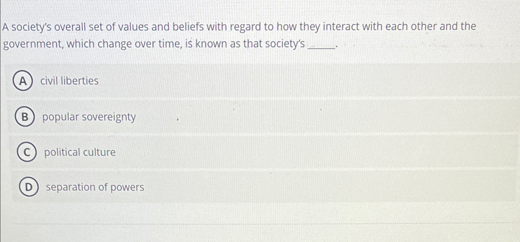 Solved A society's overall set of values and beliefs with | Chegg.com