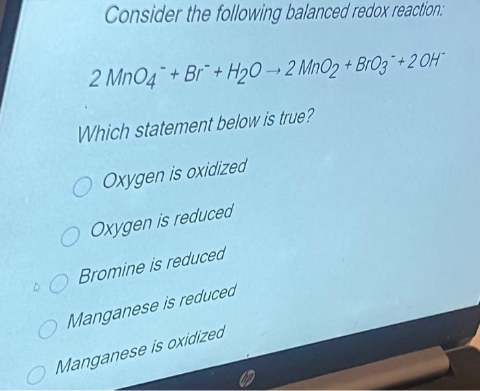 Solved Consider the following balanced redox reaction: | Chegg.com
