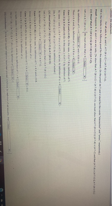 Solved Consider the statement For all sets A, B, and C, AN | Chegg.com
