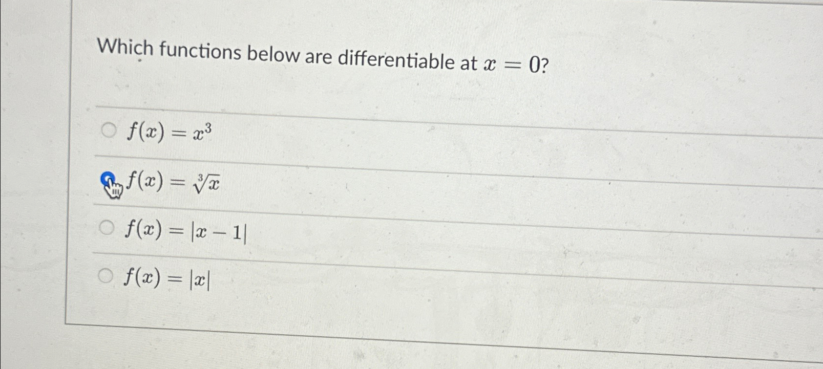 Solved Which functions below are differentiable at | Chegg.com