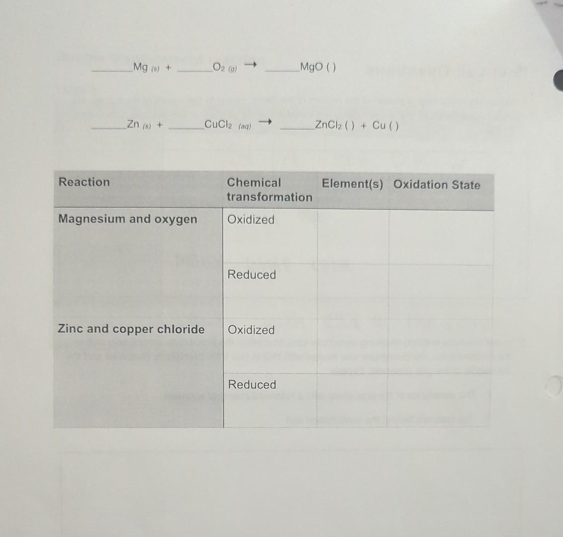 Solved Mg(s)+O2(a)→MgO() | Chegg.com