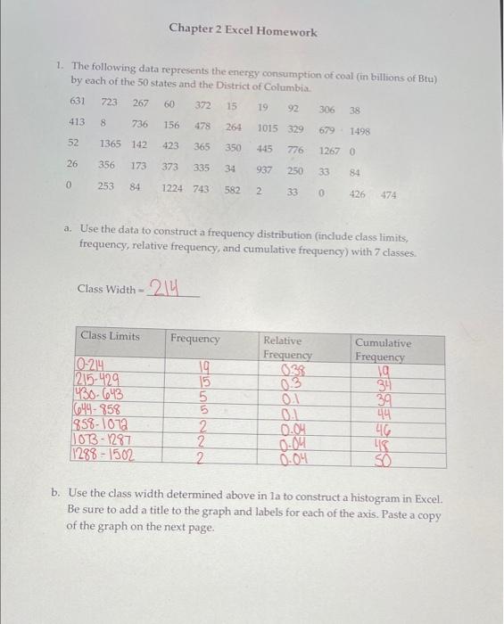Solved Chapter 2 Excel Homework 1. The following data | Chegg.com