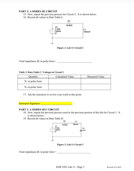 Solved Name EGR 2201 Lab 11 Series AC Circuits OBJECTIVES | Chegg.com