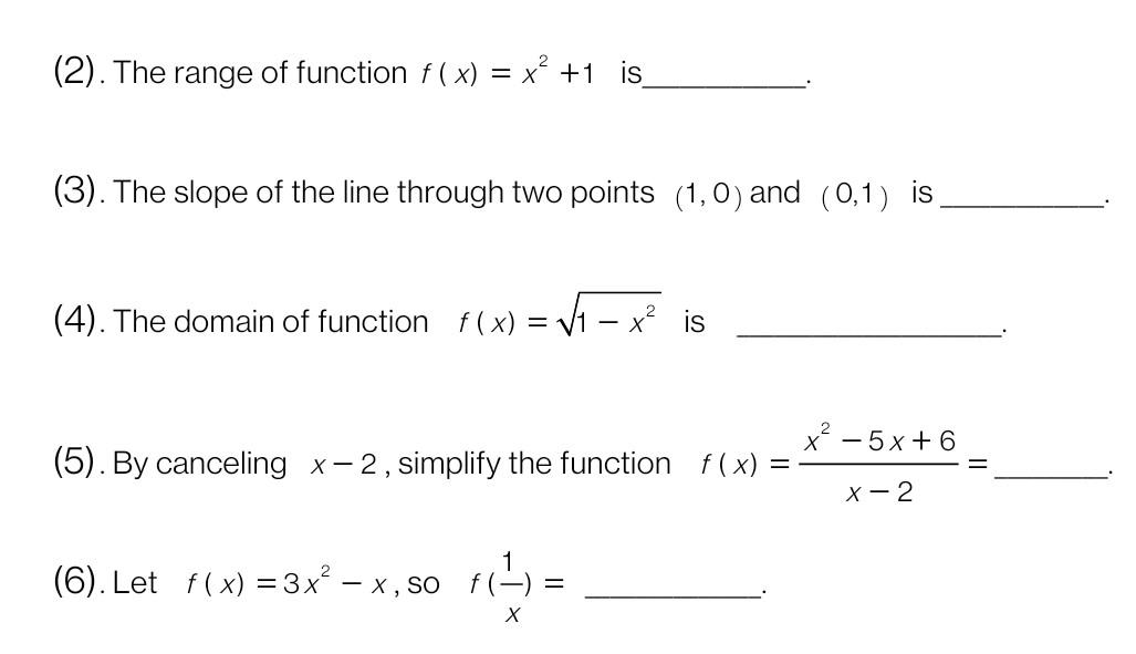 Solved (2). The range of function f(x)=x2+1 is (3). The | Chegg.com