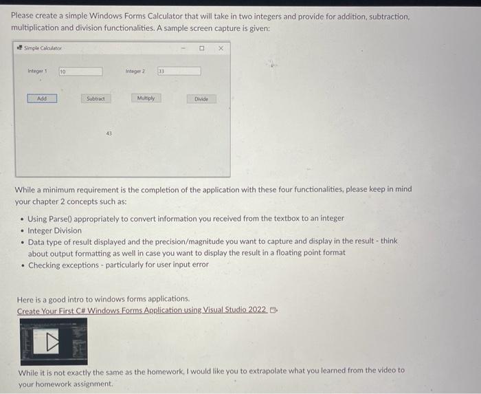 Solved Please Create A Simple Windows Forms Calculator That