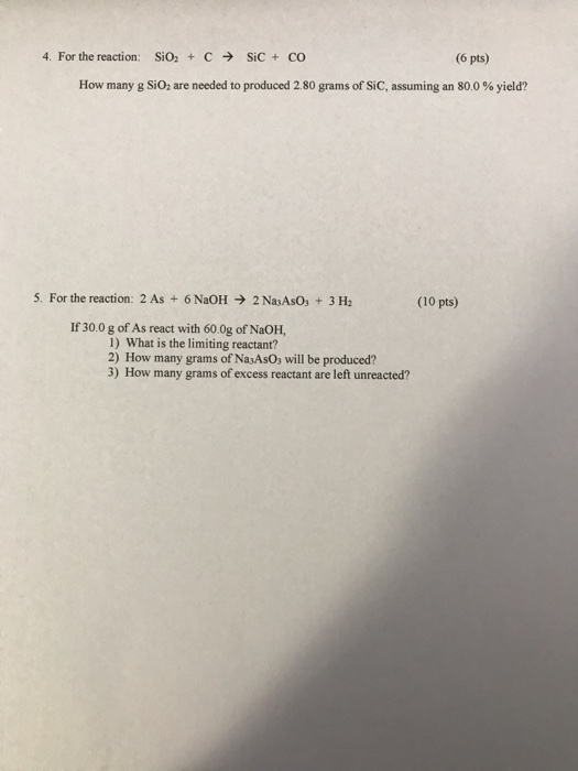 Solved 4. For the reaction: SiO2 + C → SiC + CO (6 pts) How | Chegg.com