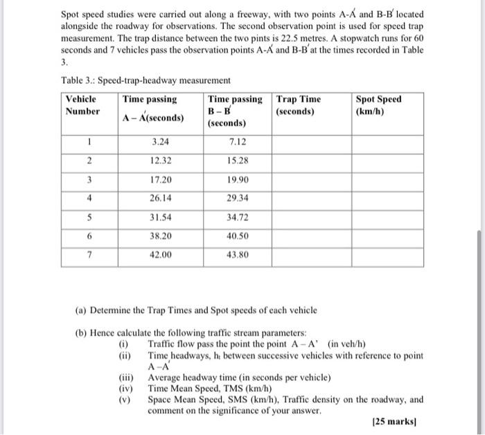 Solved Spot speed studies were carried out along a freeway, | Chegg.com