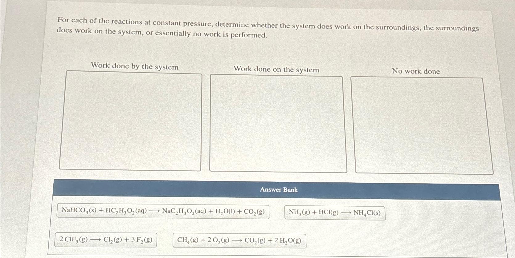 Solved For each of the reactions at constant pressure, | Chegg.com
